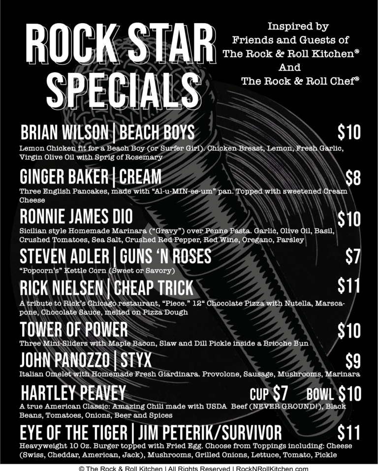 Menu - The Rock & Roll Kitchen®